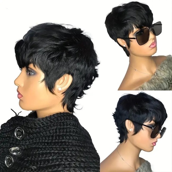 WigCiti | Hair | 8 Density Natural Black Layered Pixie Cut Wavy Short ...